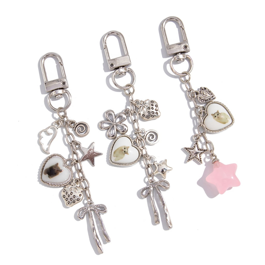 3pcs Fashionable Cats Shaped Key Rings Alloy Metal Bowknot Keychain ...