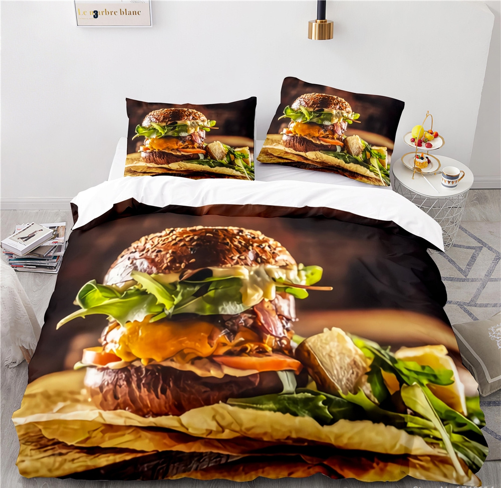3pcs Fast Food Pizza Hamburger 3D Printed Duvet Cover Set Twin Full ...