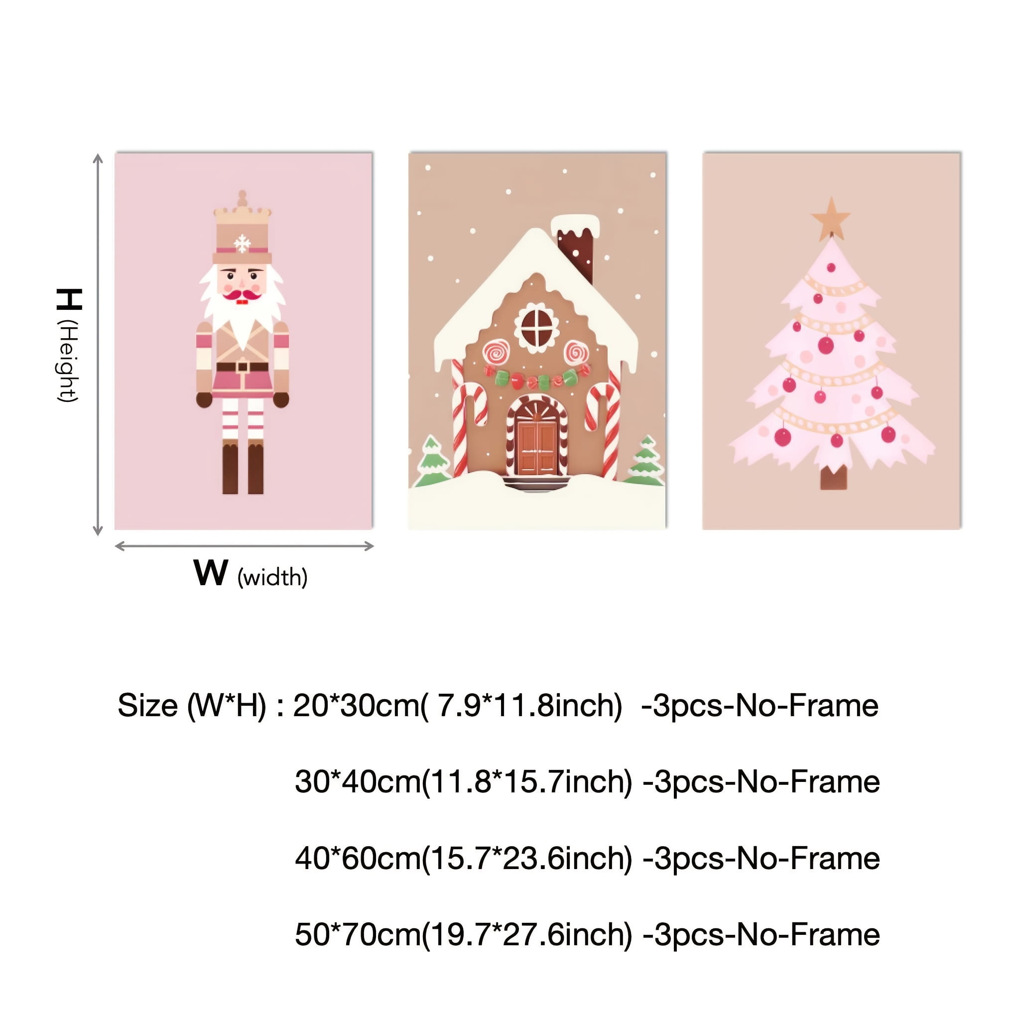 3pcs Festive Canvas Wall Art Set - Pink Christmas Prints with Cookie ...