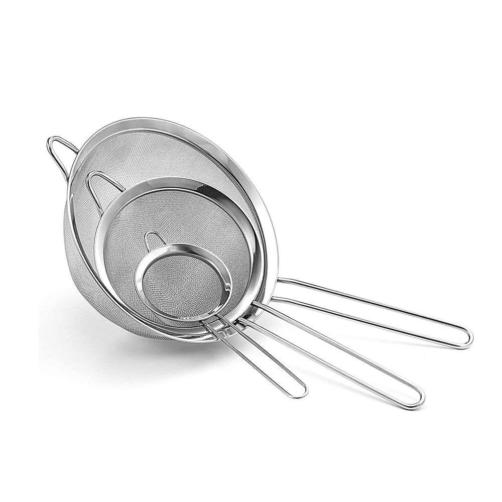 3pcs Fine Mesh Strainers Set Stainless Steel Multipurpose Flour Sieve ...