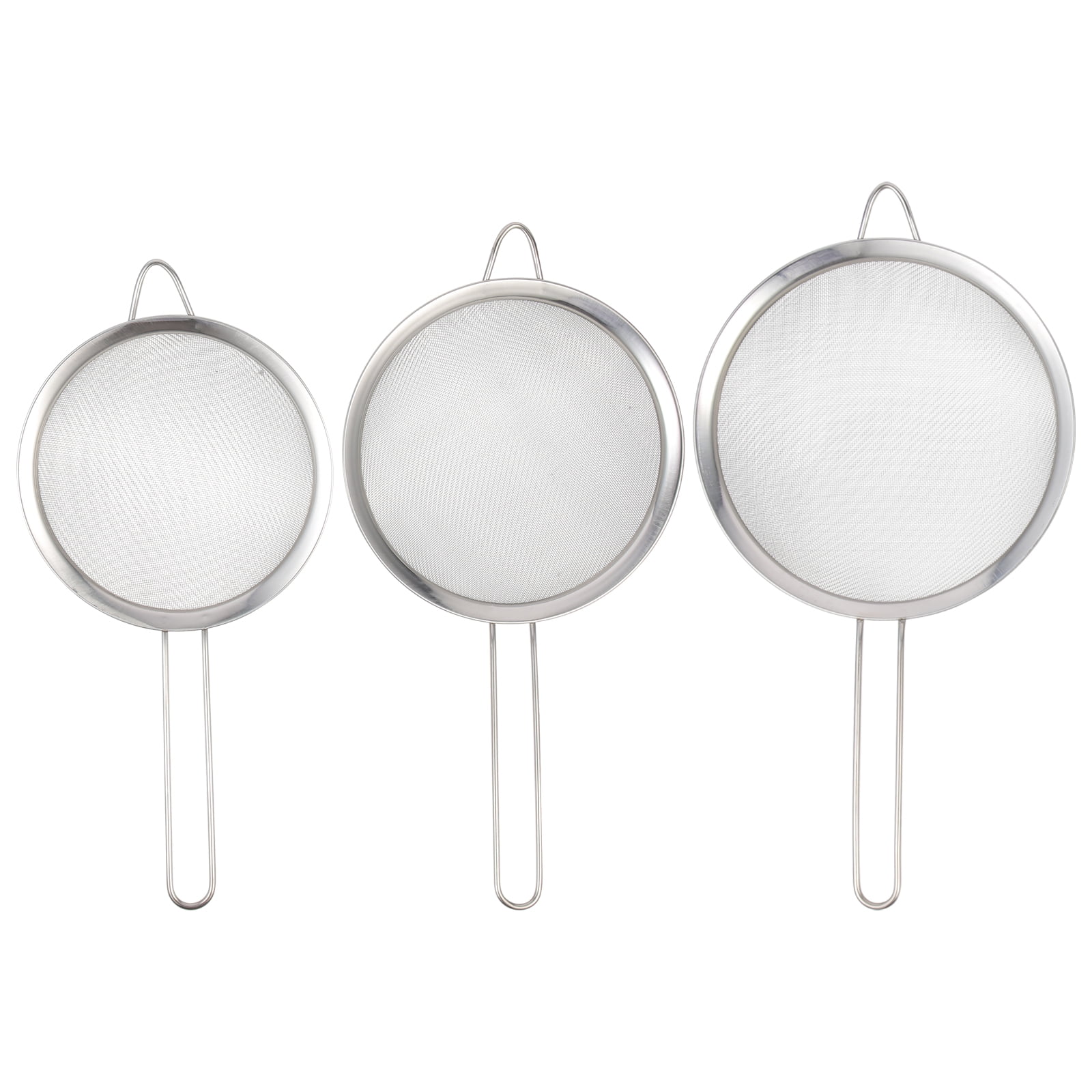 3pcs Finer Wire Mesh Kitchen Sieve Hollow Handle Stainless Steel Flour ...