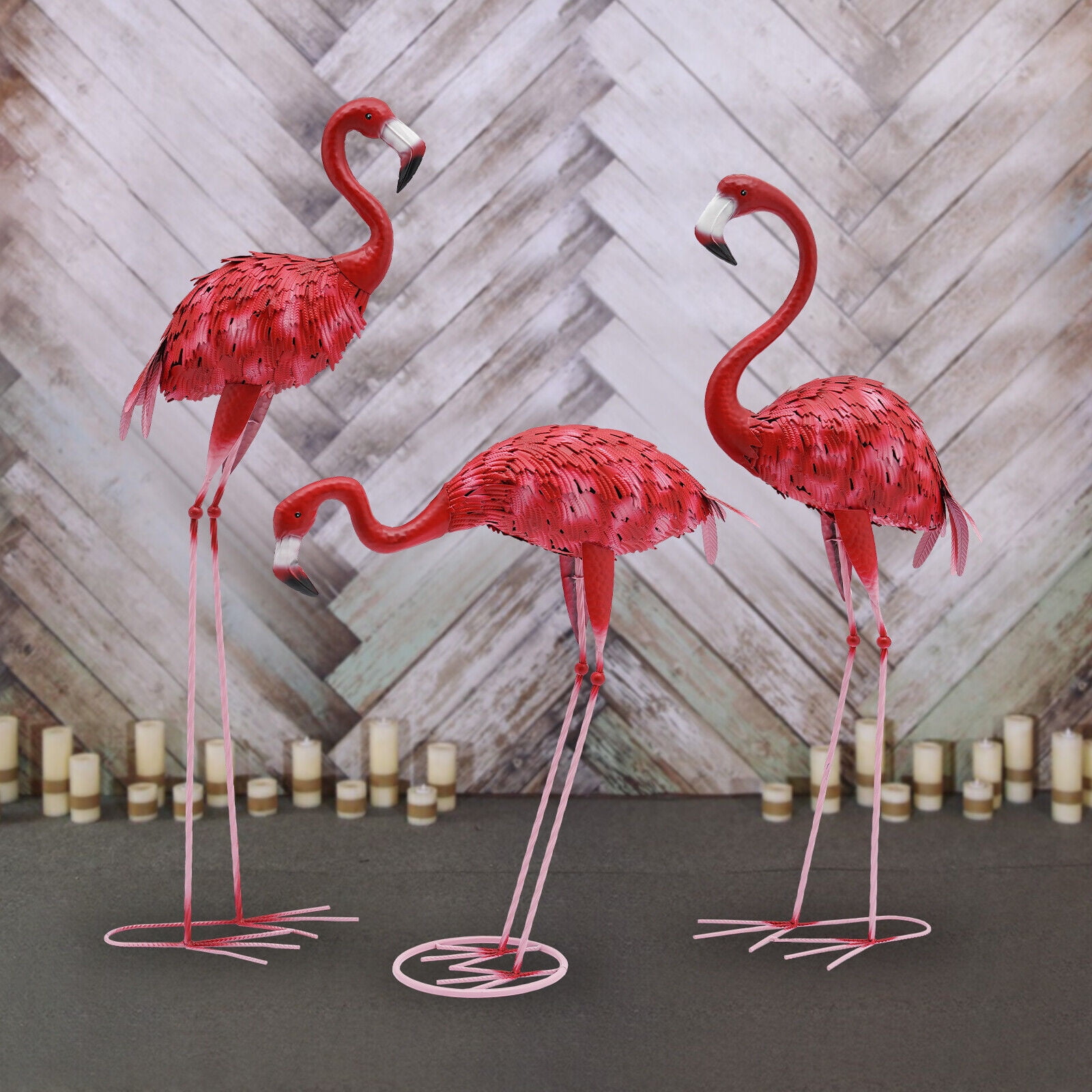 3pcs Flamingo Statue Pink Flamingos Metal Art Garden Statue Home Decor ...