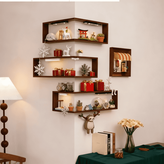 3pcs Floating Shelves with LED Lights Wall Corner Shelf, Corner Wall ...