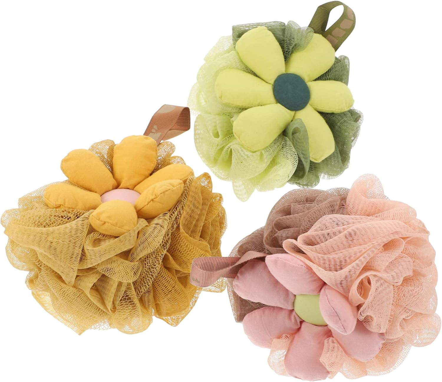 3pcs Flower Bath Ball Mesh Pouf Bath Scrunchies Baby Sponge for Bathing ...