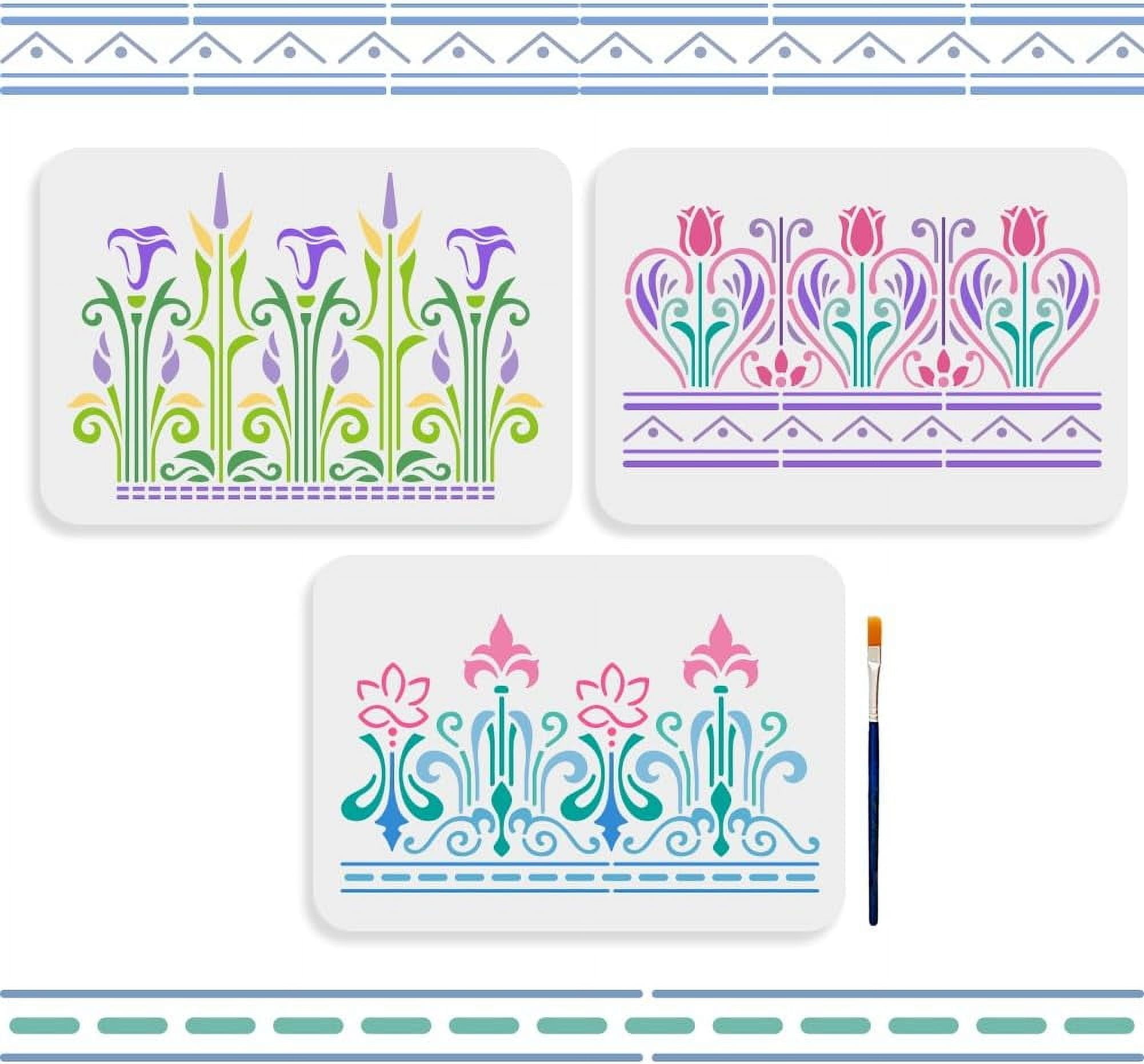 3pcs Flower Border Lace Stencil 11.7×8.3inch Large Flower Corner ...