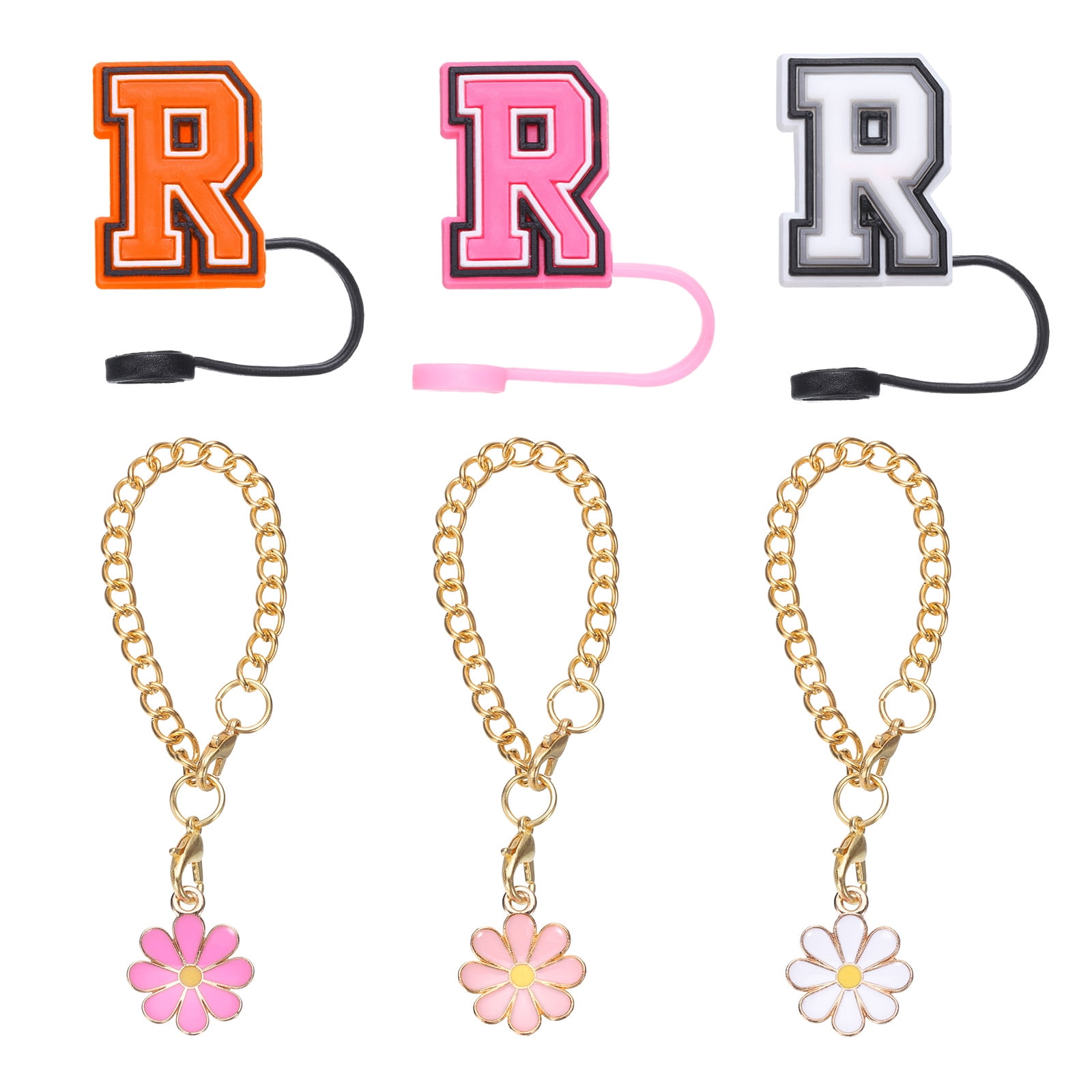 3pcs Flower Charm Cup Accessories with 3pcs 10mm Letter R Straw Cover ...