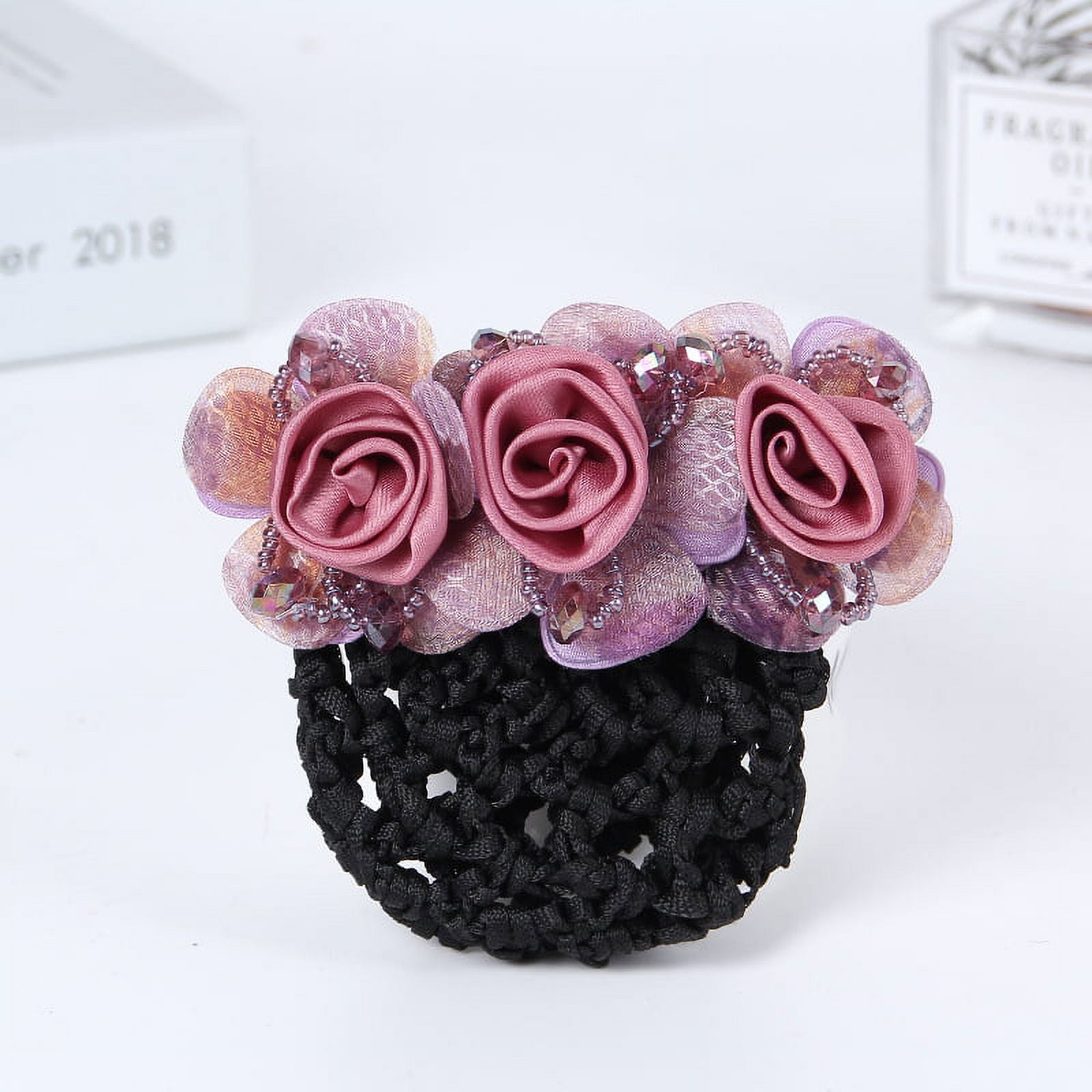 3pcs Flower Hair Bun Covers Fabric Hair Net Clips Women Hair ...