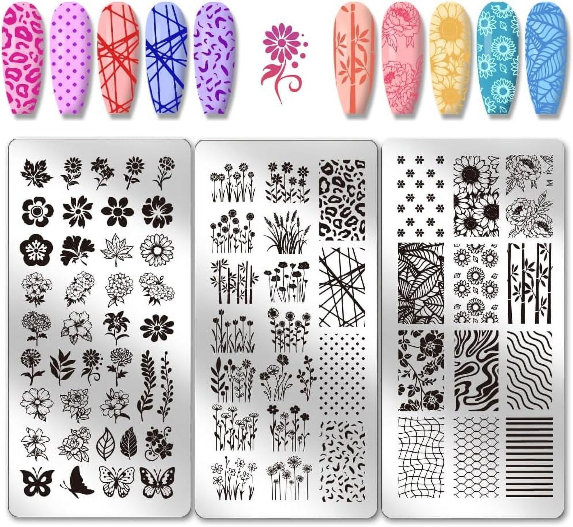 3pcs Flower Nail Stamp Template Flower with Foliage Nail Art Plate ...