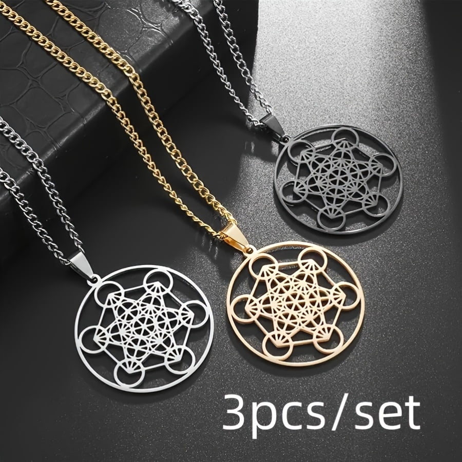 3pcs Flower of Life Chakra Stainless Steel Necklace Archangel Divine ...