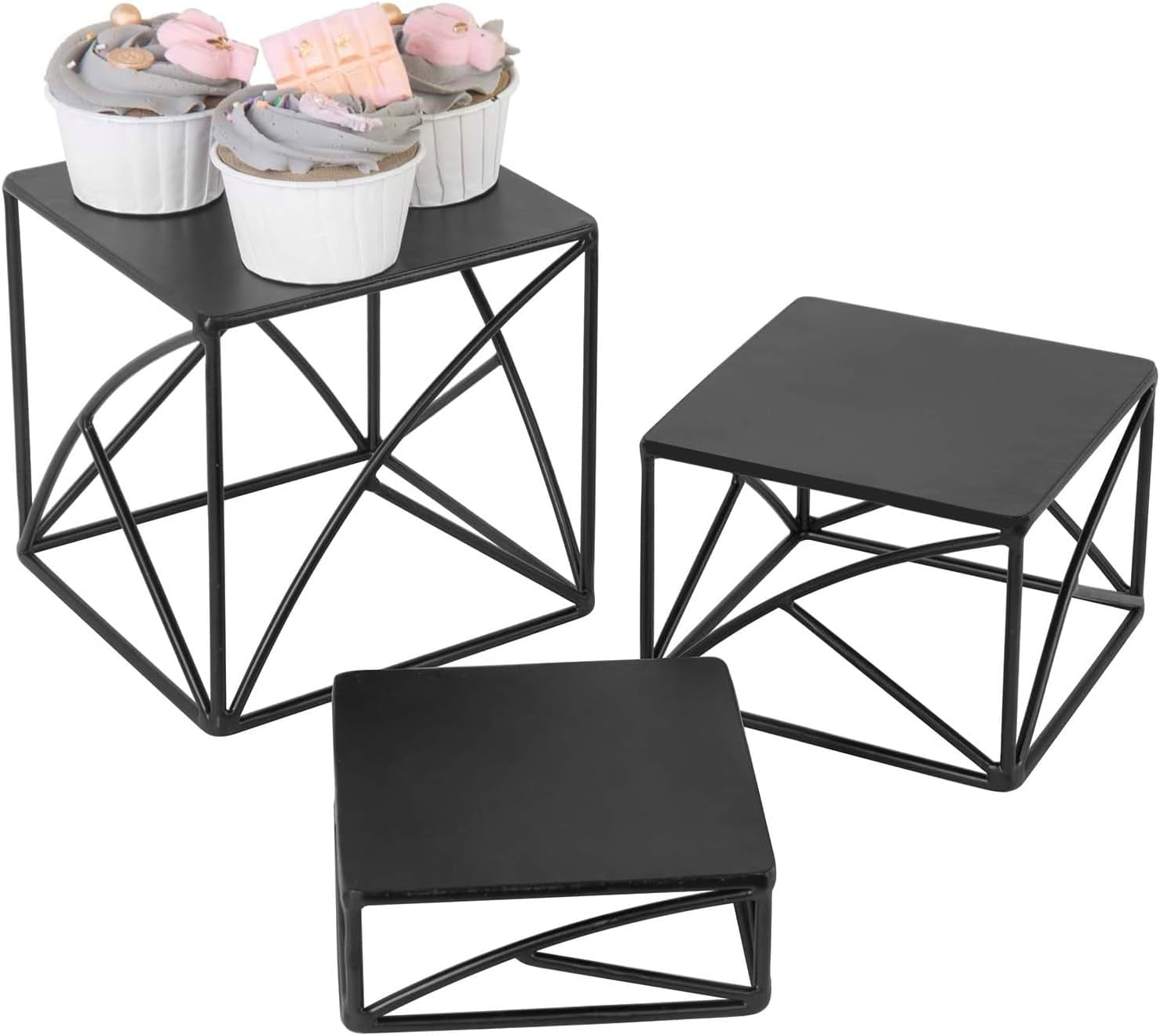 3pcs Food Display Risers for Buffet Party, Matte Black Metal Serving ...