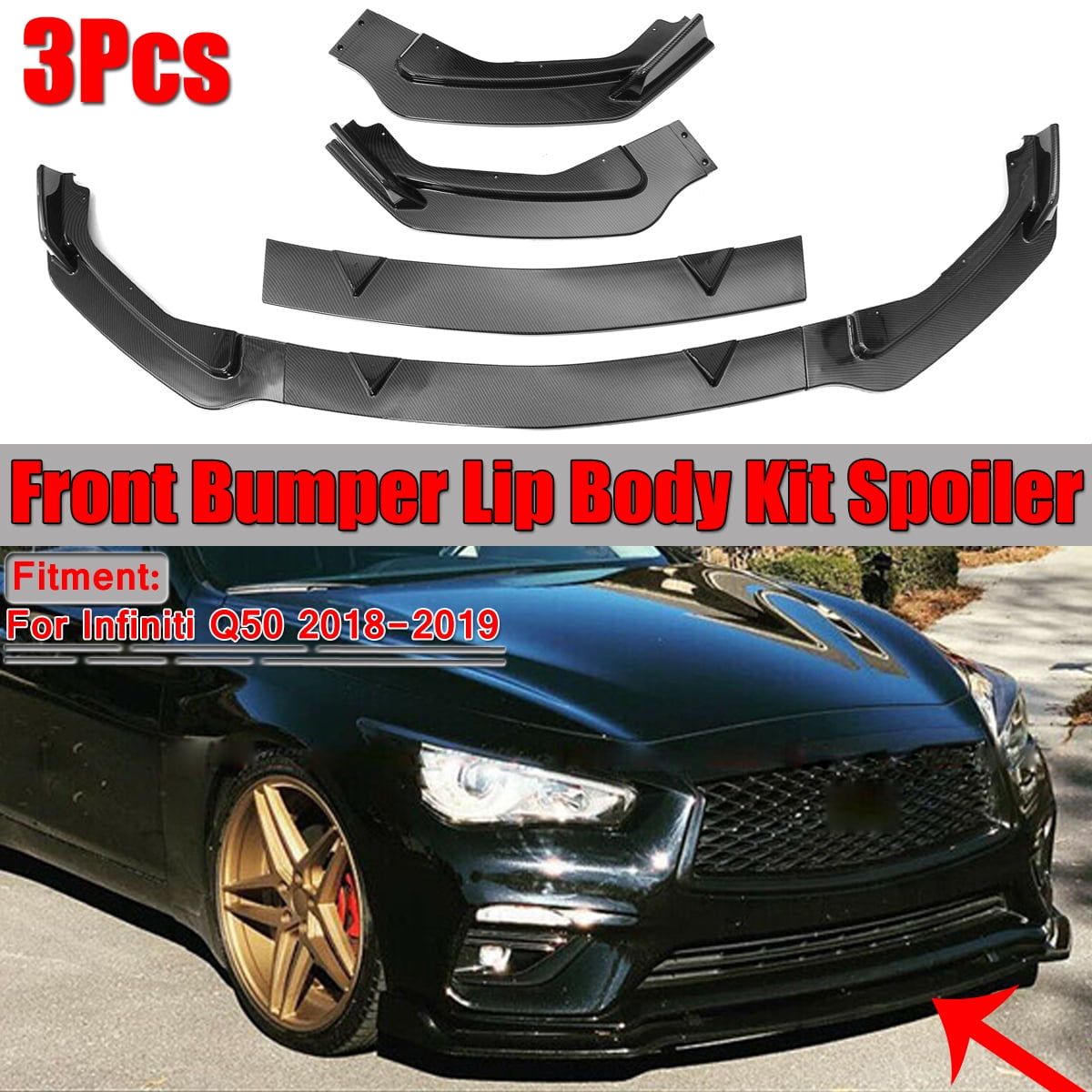 3pcs For Infiniti Q50 Base Model 2018-2019 Carbon Fiber Look Front ...