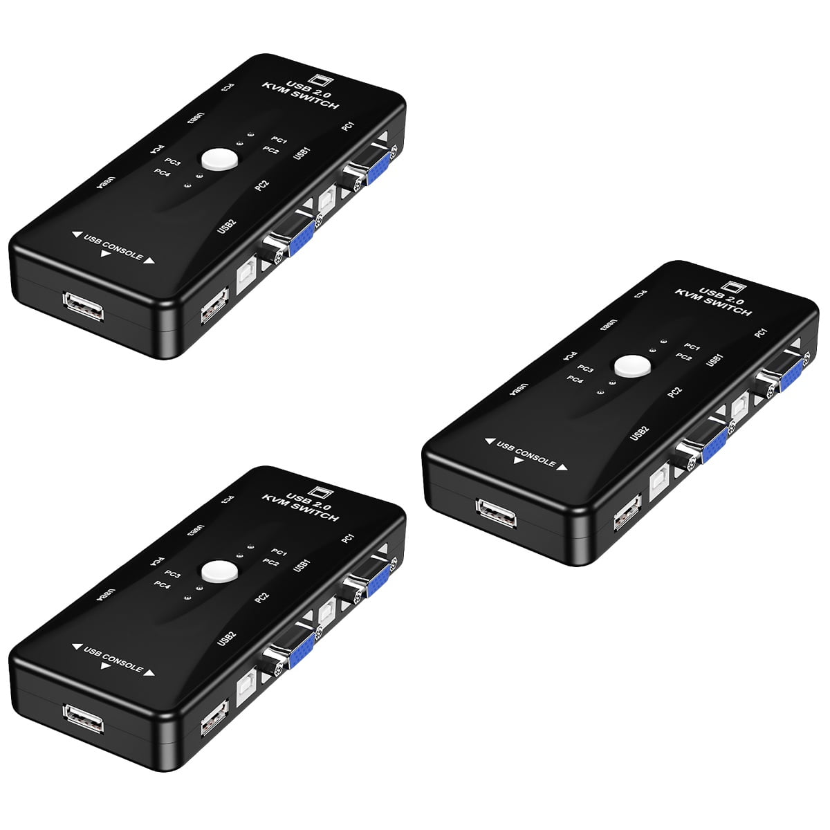 3pcs Four in One out Mouse Keyboard Splitter 4 Port USB Audio Video VGA ...