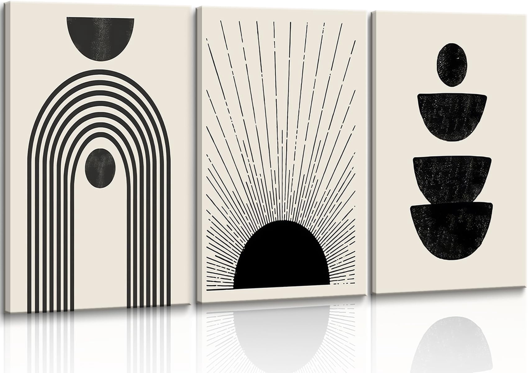 3pcs Framed Boho Art Mid Century Modern Decor Abstract Beige Neutral ...