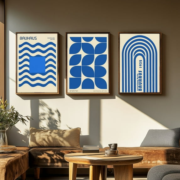 3pcs Framed Canvas Art Prints - Mid-Century Modern Bauhaus Abstract ...