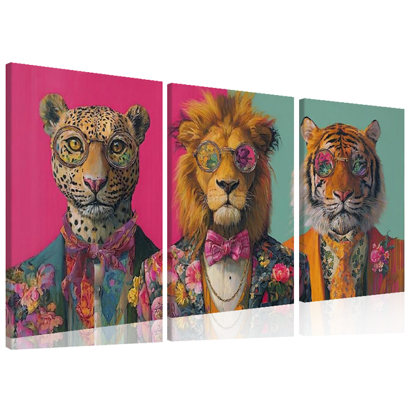 3pcs Framed Funky Animals Canvas Art Wall Decor Pictures Trendy Tiger ...