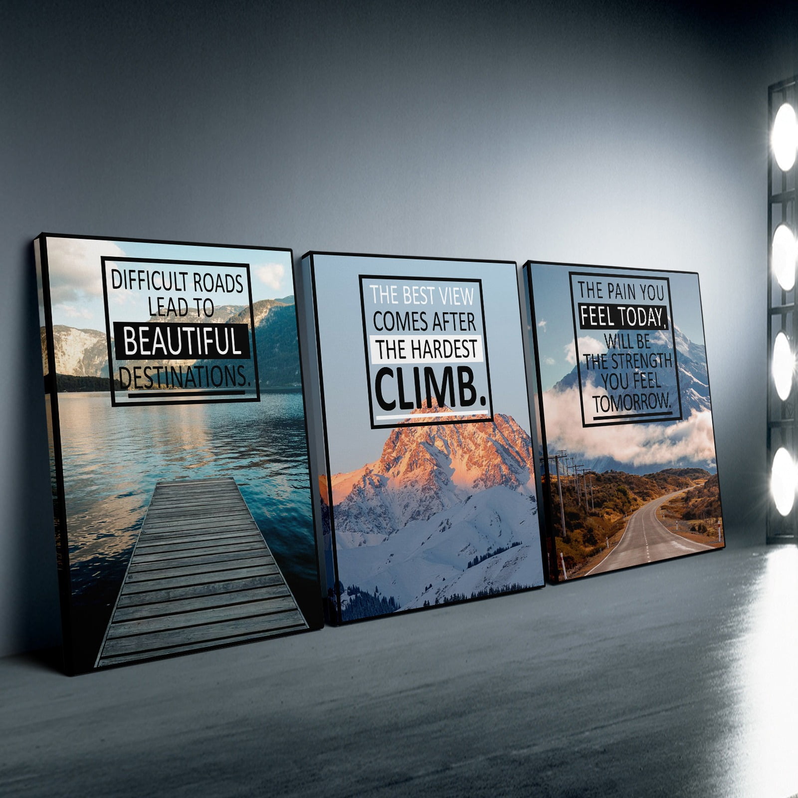 3pcs Framed Inspirational Canvas Posters - Quotes with Natural ...
