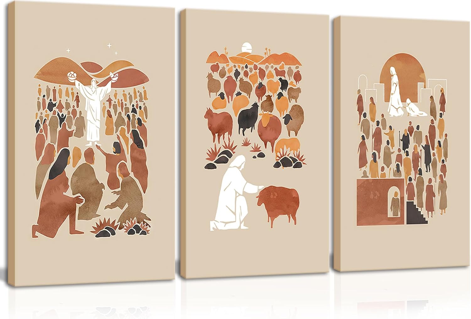 3pcs Framed Jesus Wall Art Christ Shepherd Religious Faith Scripture ...