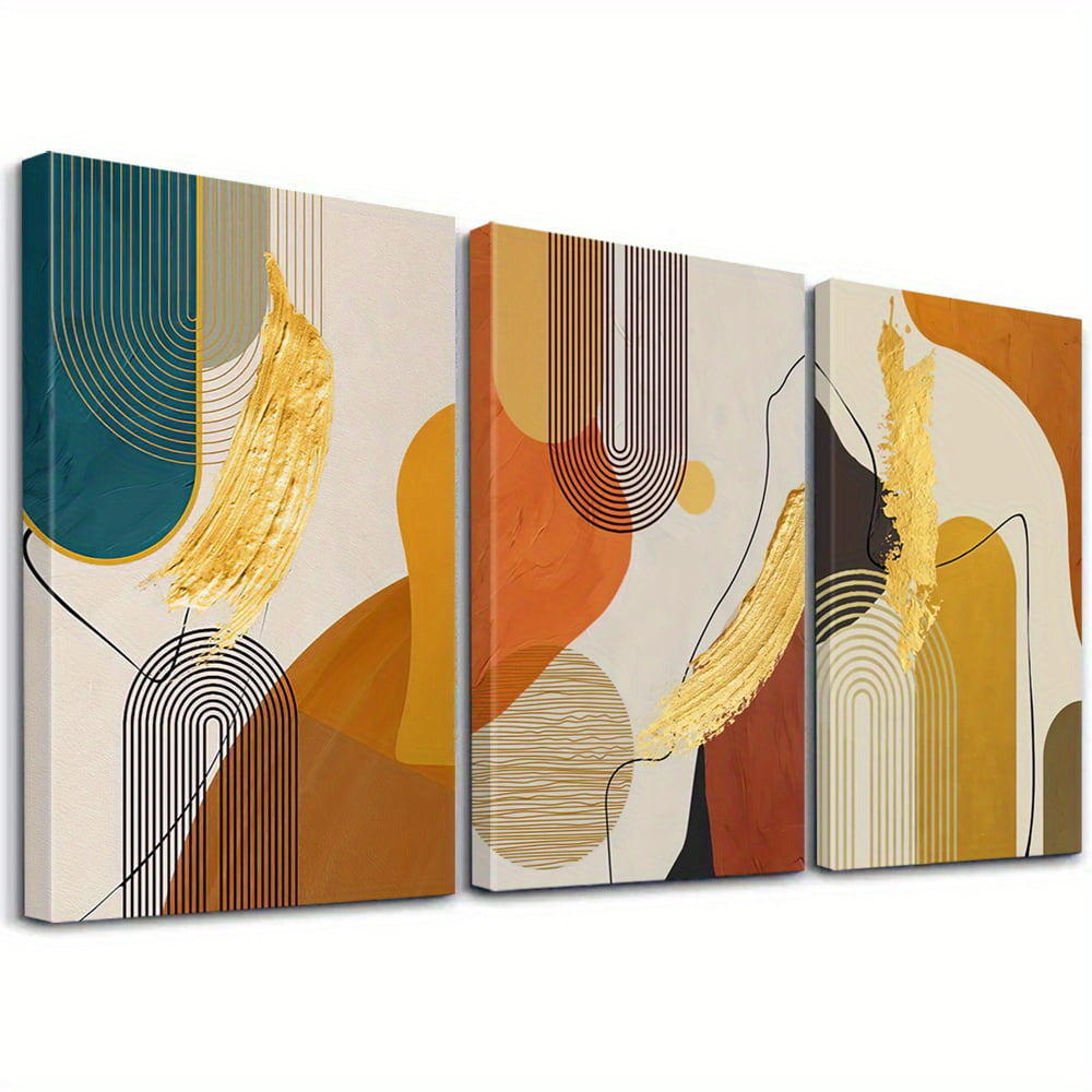 3pcs Framed Luxury Abstract Line Wall Decor Painting Picture, Colorful ...