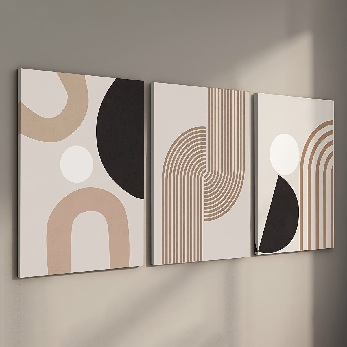 3pcs Framed Modern Minimalist Abstract Line Posters, Beige Geometric ...