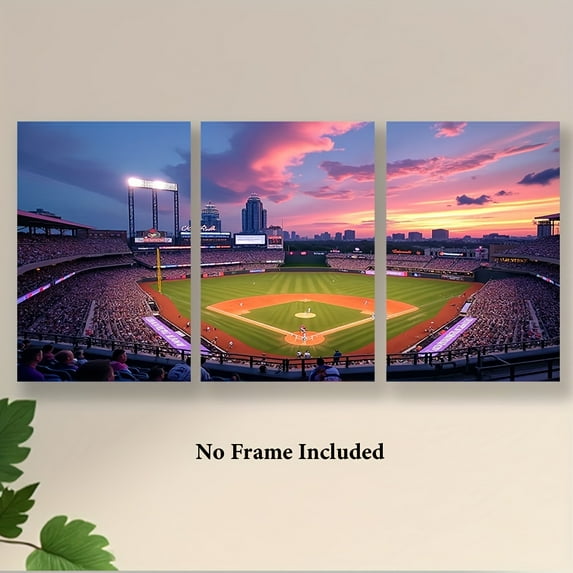 3pcs Frameless Baseball Game Canvas Wall Art Posters - Vibrant Sunset ...