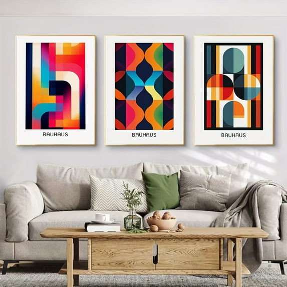 3pcs Frameless Bauhaus Geometric Exhibition Poster Vintage Bar Cafe ...