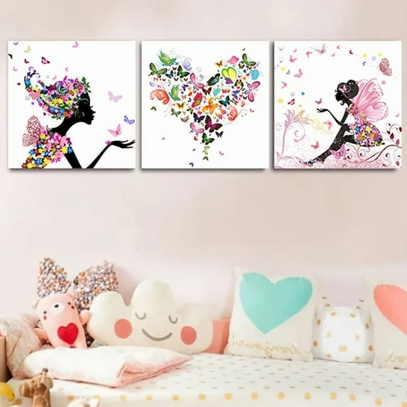 3pcs Frameless Butterfly Flower Painting Decorative Picture Home Living ...