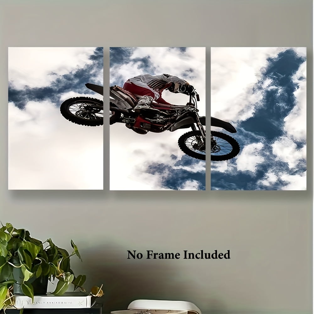 3pcs Frameless Canvas Painting Posters, Classic Style, Motorbike in Mid ...