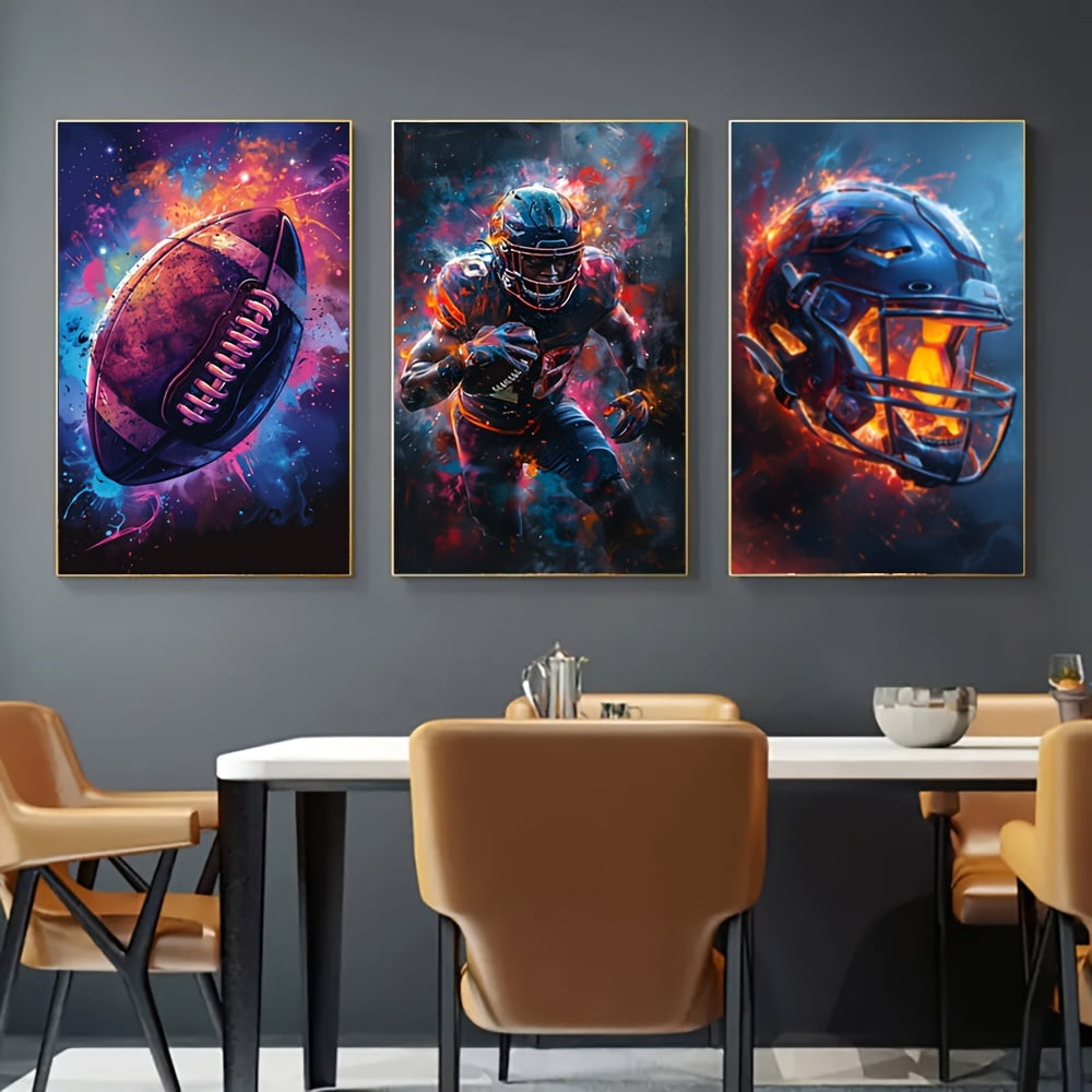 3pcs Frameless Canvas Wall Art Set, Art Deco Modern Retro Style Sports ...