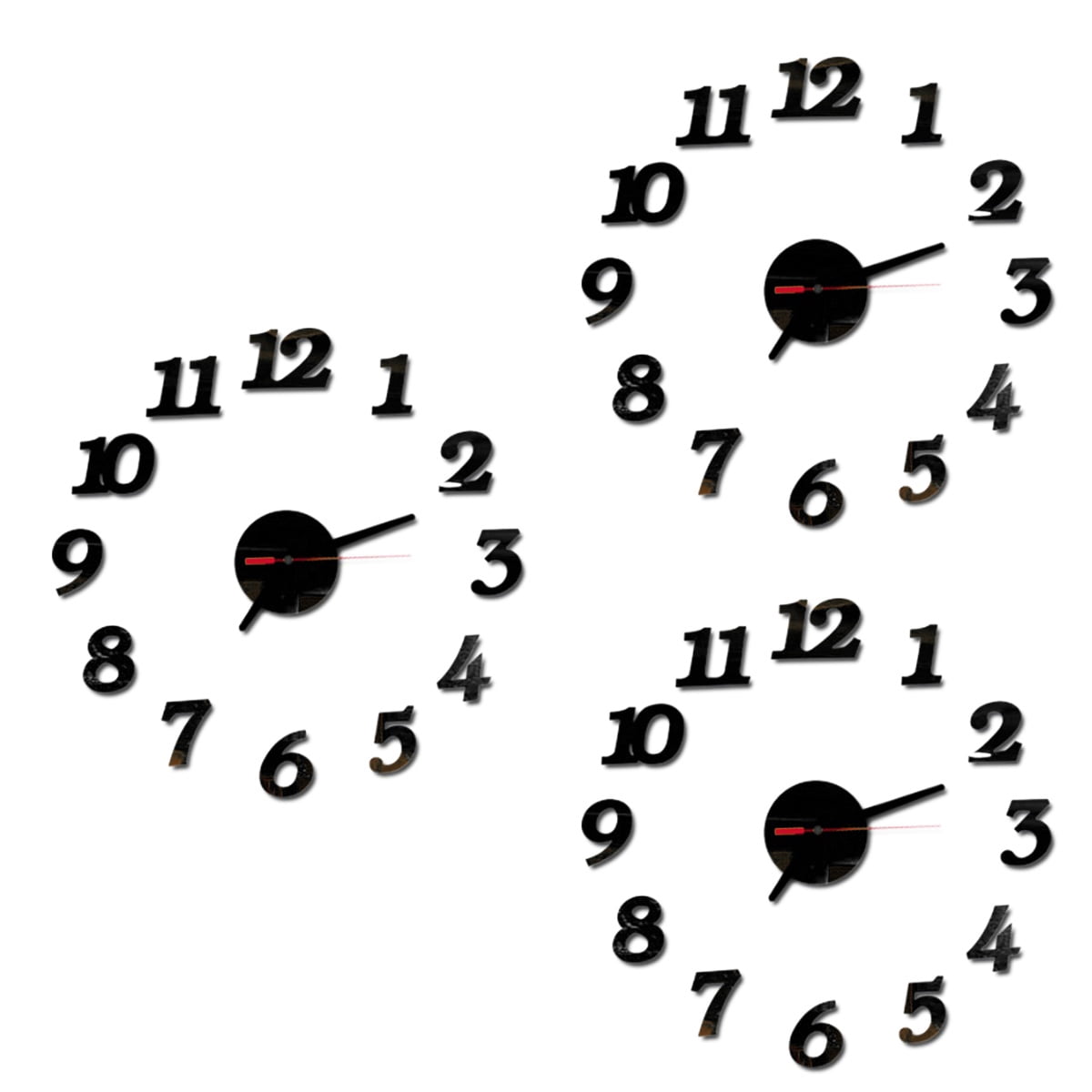 3pcs Frameless DIY Wall Clock Numbers Adhesive Modern Art Wall Clock ...