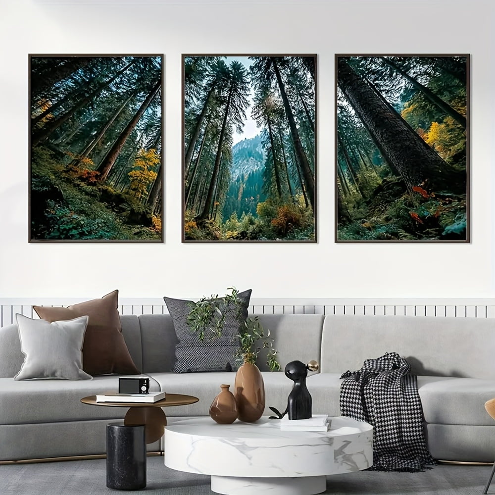 3pcs Frameless Decorative Paintings, 2D Flat Canvas Art, Forest Tree ...