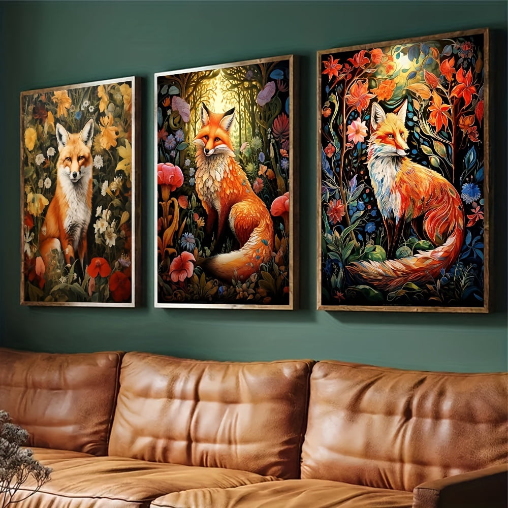 3pcs Frameless William Morris Poster Fox Flower Forest Canvas Painting ...