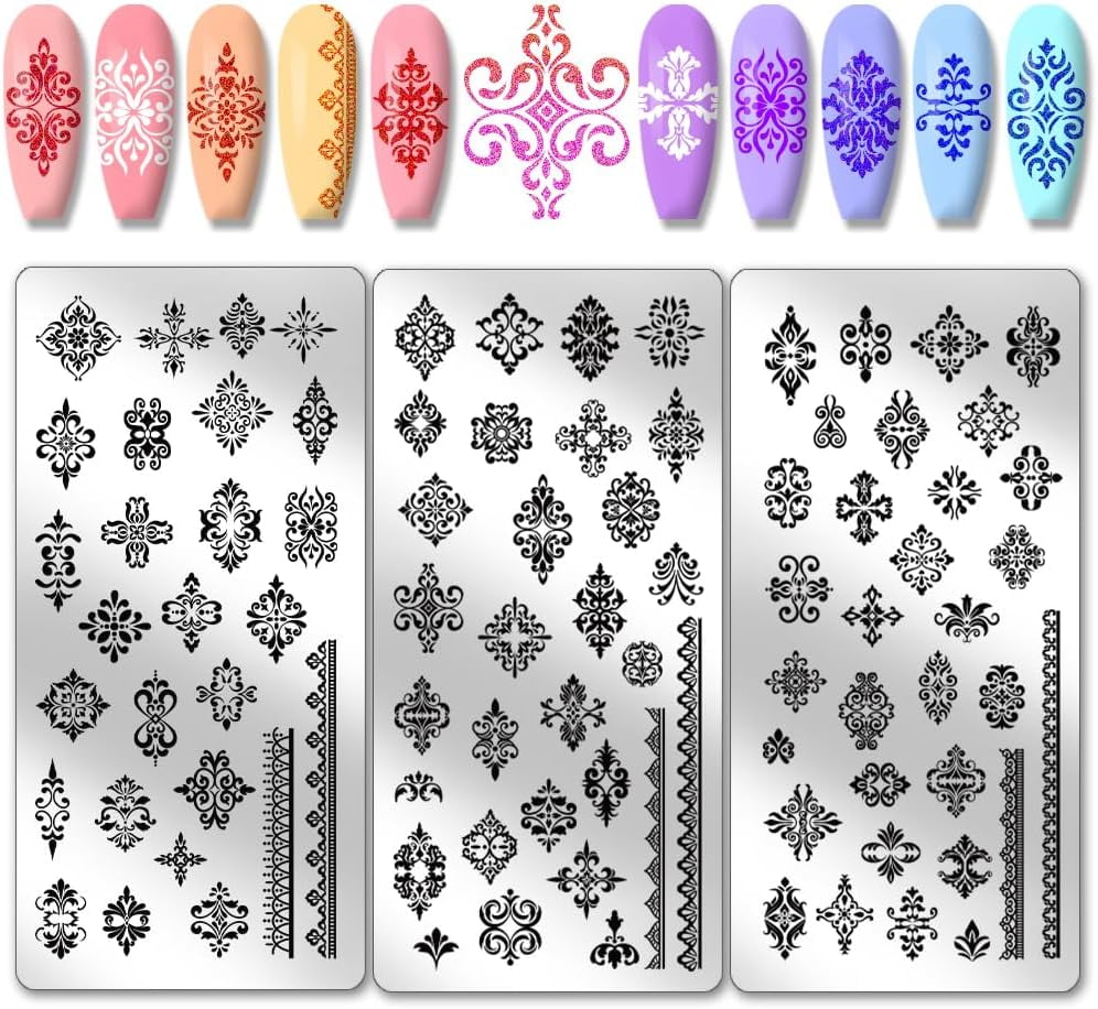 3pcs French Floral Nail Plate Stamping Sets Mixed Flower Nail Stamp ...
