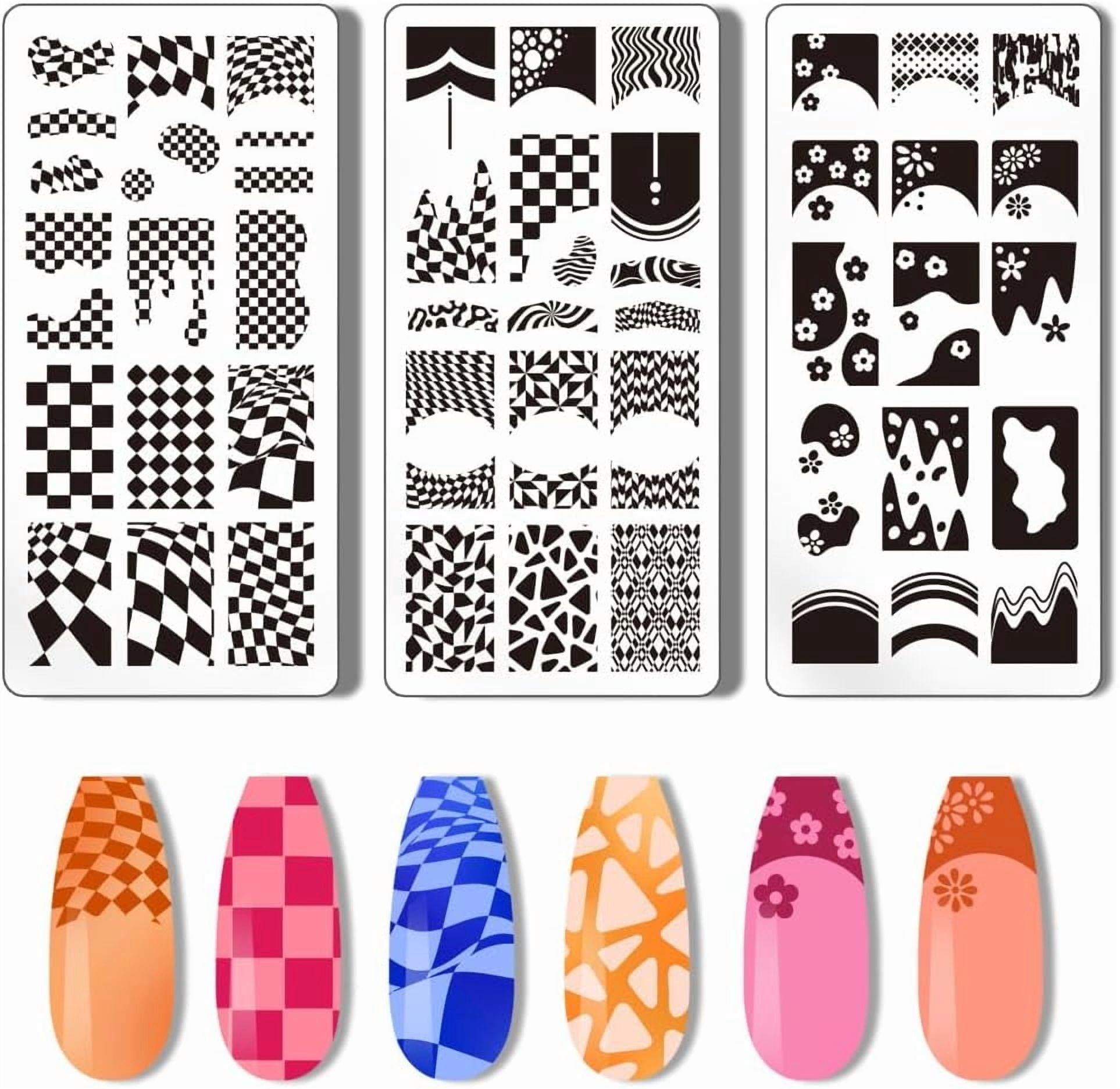3pcs French Nail Stamper Tartan Nail Stamping Plate French Tip Nail Art ...
