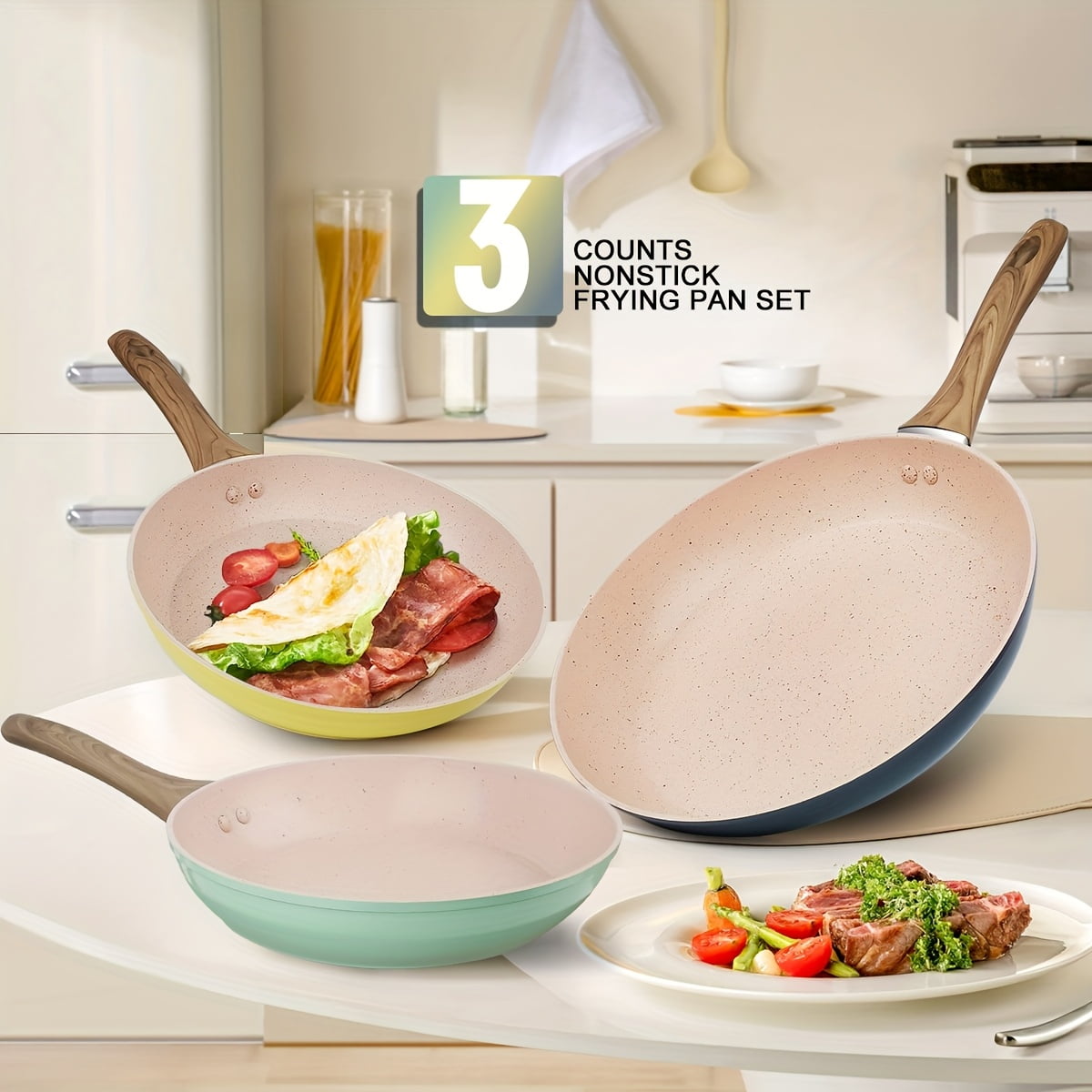FANRUINA 3Pcs Nonstick Frying Pan Set Suitable For Home Kitchen Gas ...