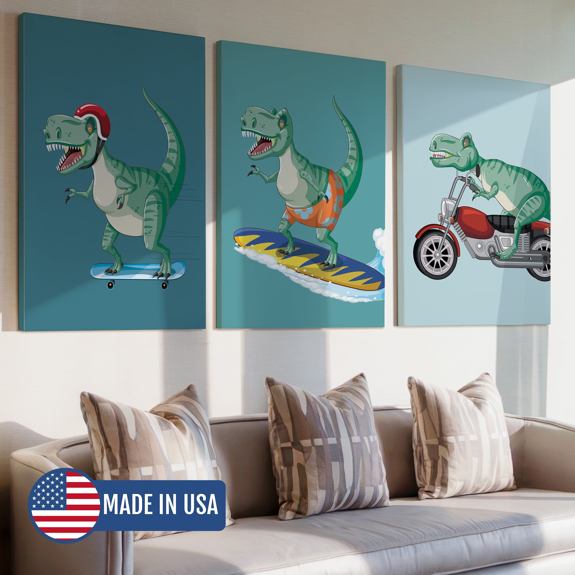 3pcs Funny Green Dinosaur Decorative Painting, Canvas 12x16inch Inner ...