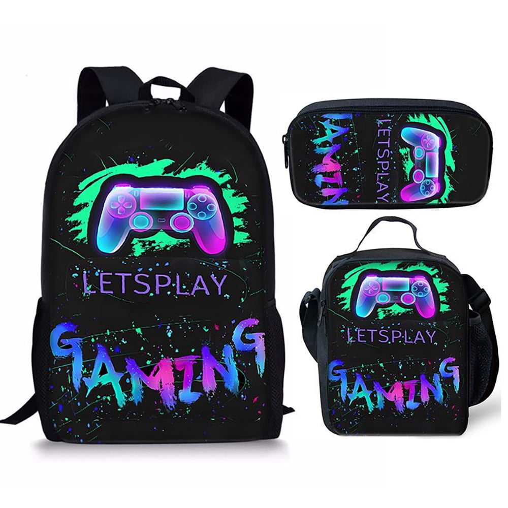 3pcs Game Backpack Set Cool 17in Travel Daypack Cool Large Capacity ...