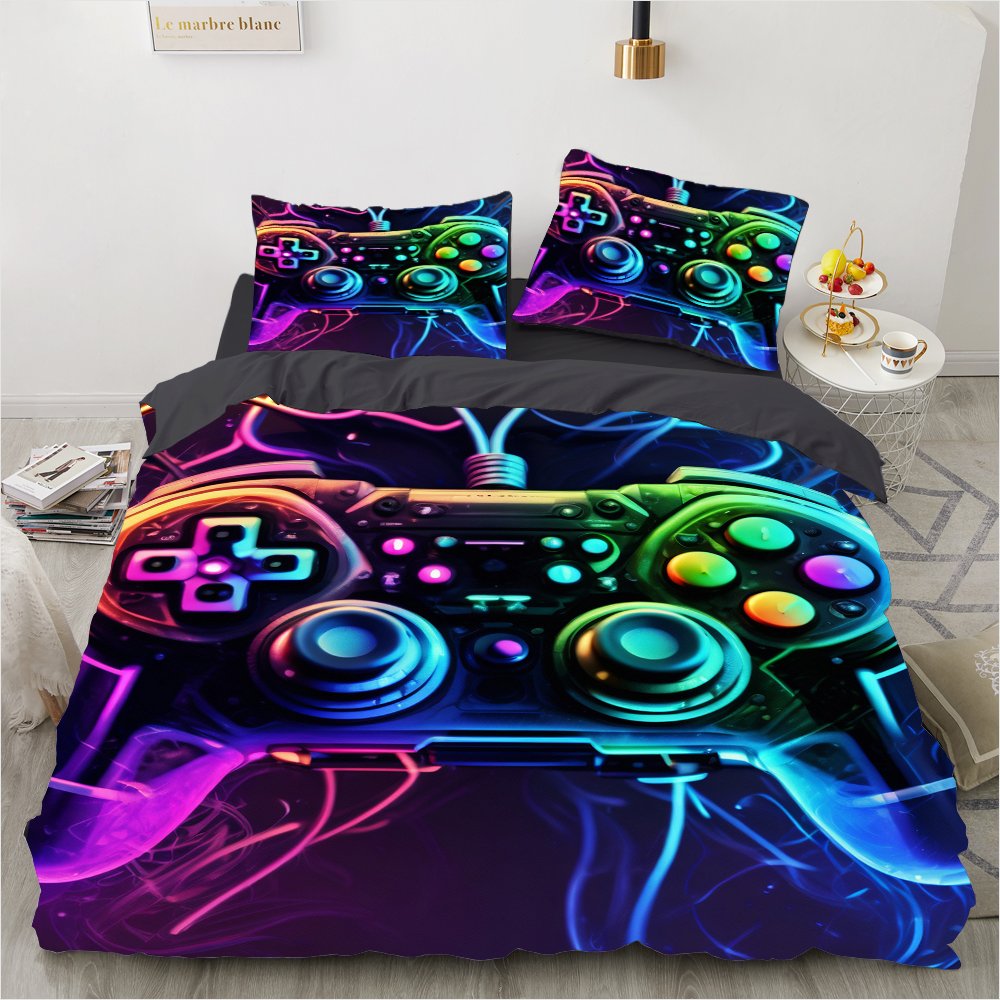 3pcs Game King Queen Duvet Cover 3D Black Game Handle Bedding Set For ...