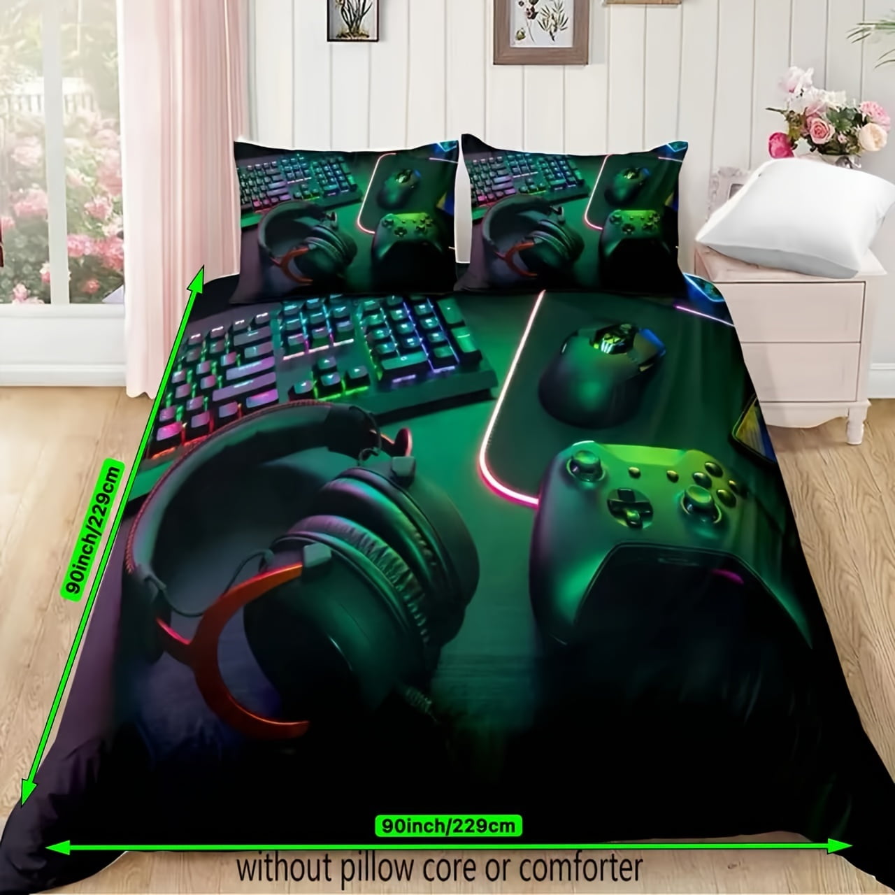 3pcs Gamer Bedding Set Modern Bedding Set - Black Mouse Headset Game ...