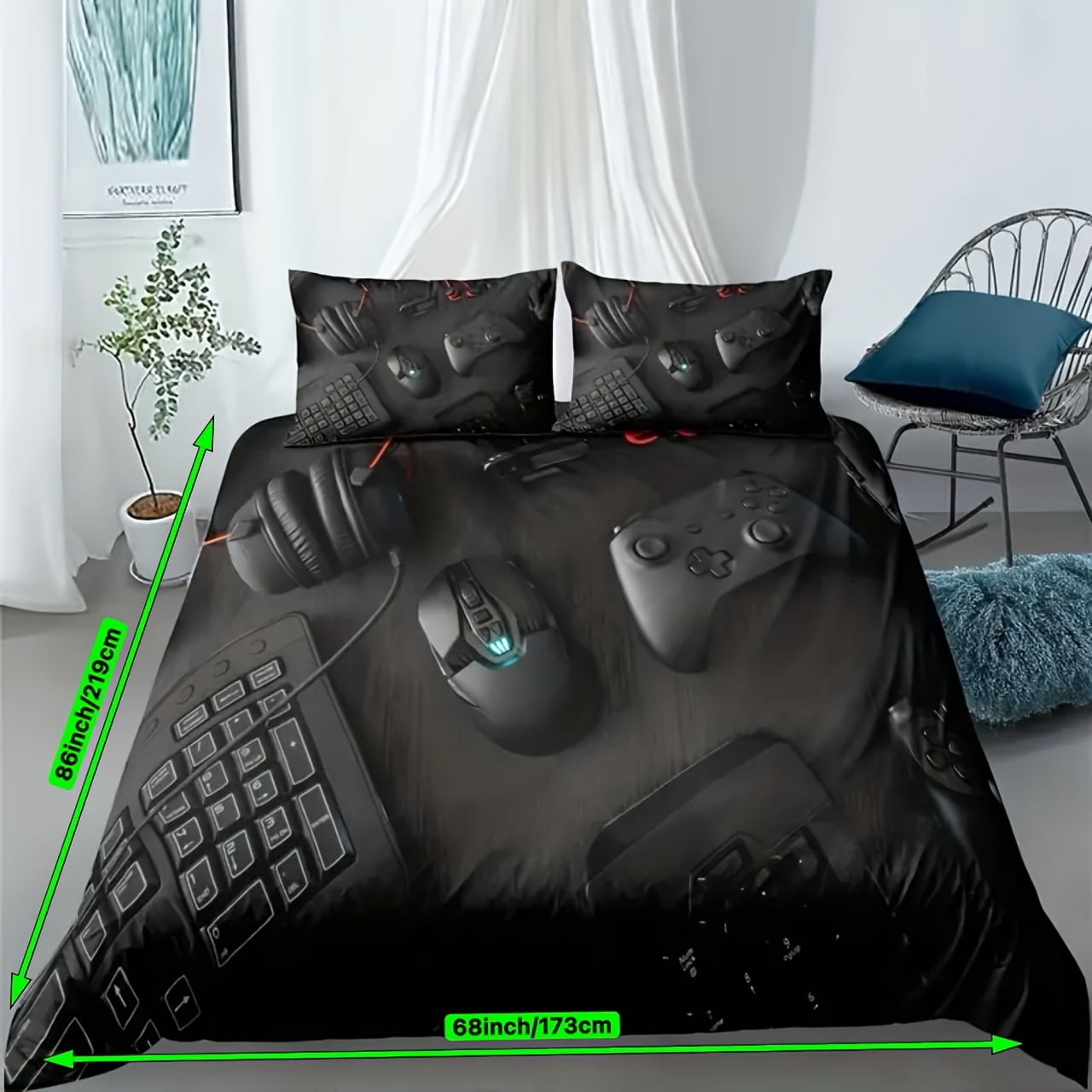 3pcs Gamer Bedding Set Modern Bedding Set - Black Mouse Headset Game ...