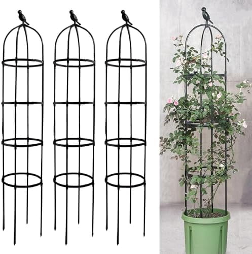 3pcs Garden Trellis for Climbing Plants, 6ft Rustproof Metal Pipe with ...