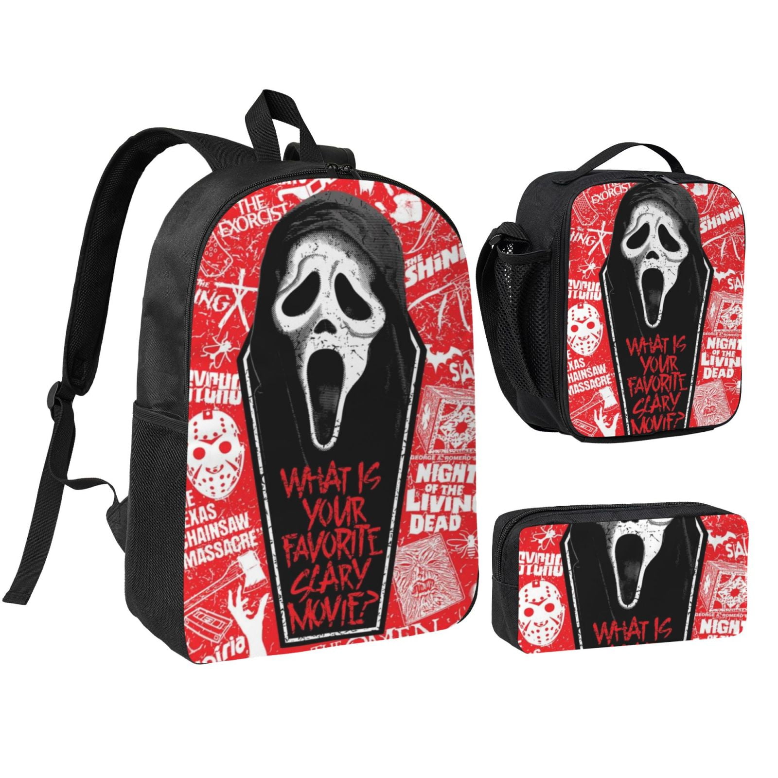 3pcs Ghostface Backpack Set With Pen Bag And Lunch Bag Fashion Travel ...