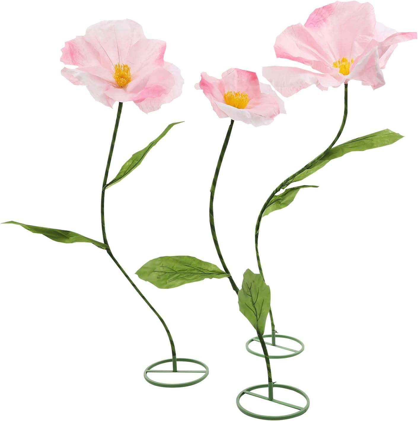 3pcs Giant Artificial Flower Poppy Floor Standing 4.6ft / 5.2ft /5.9 ft ...