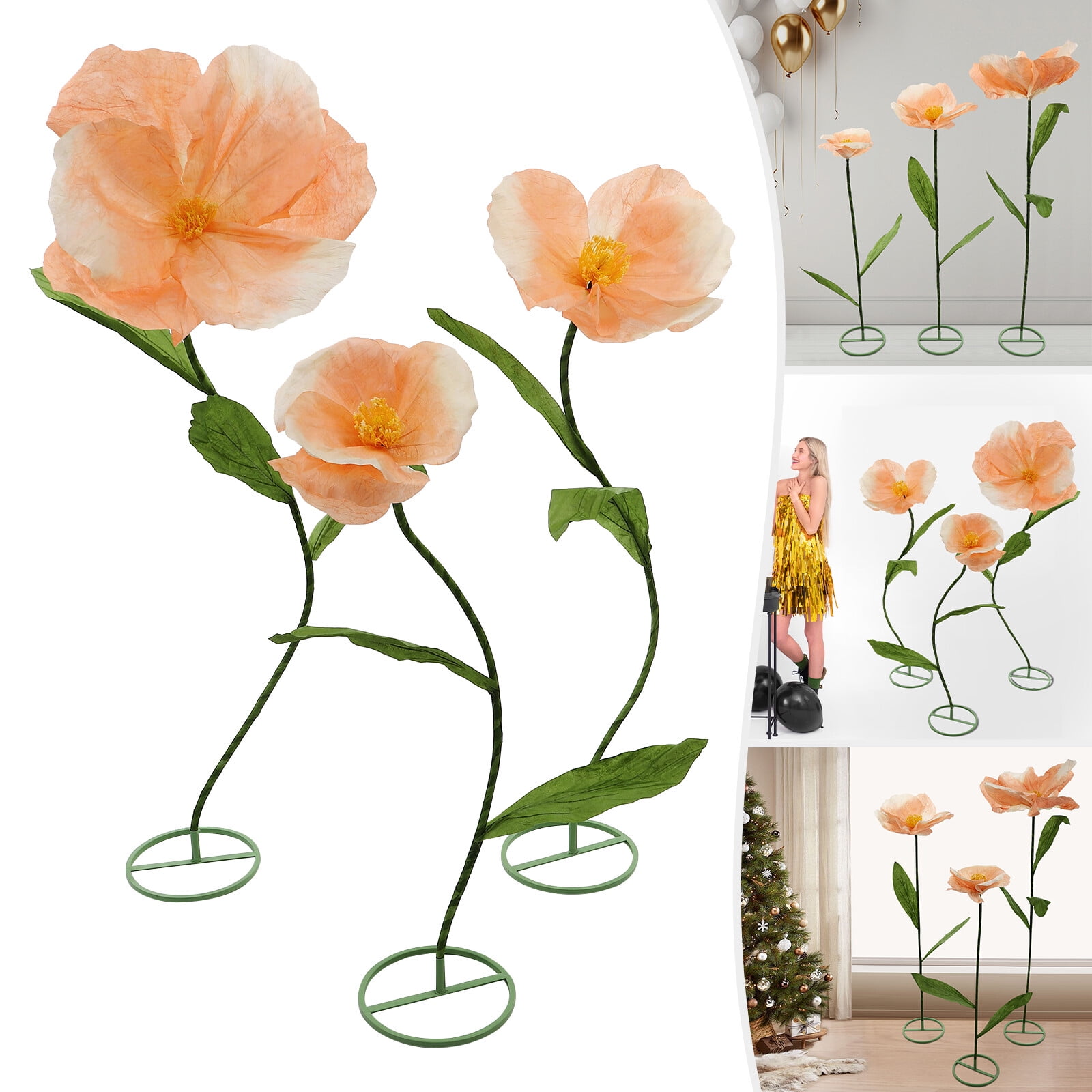 3pcs Giant Artificial Flower Poppy Free Standing, Adjustable for ...
