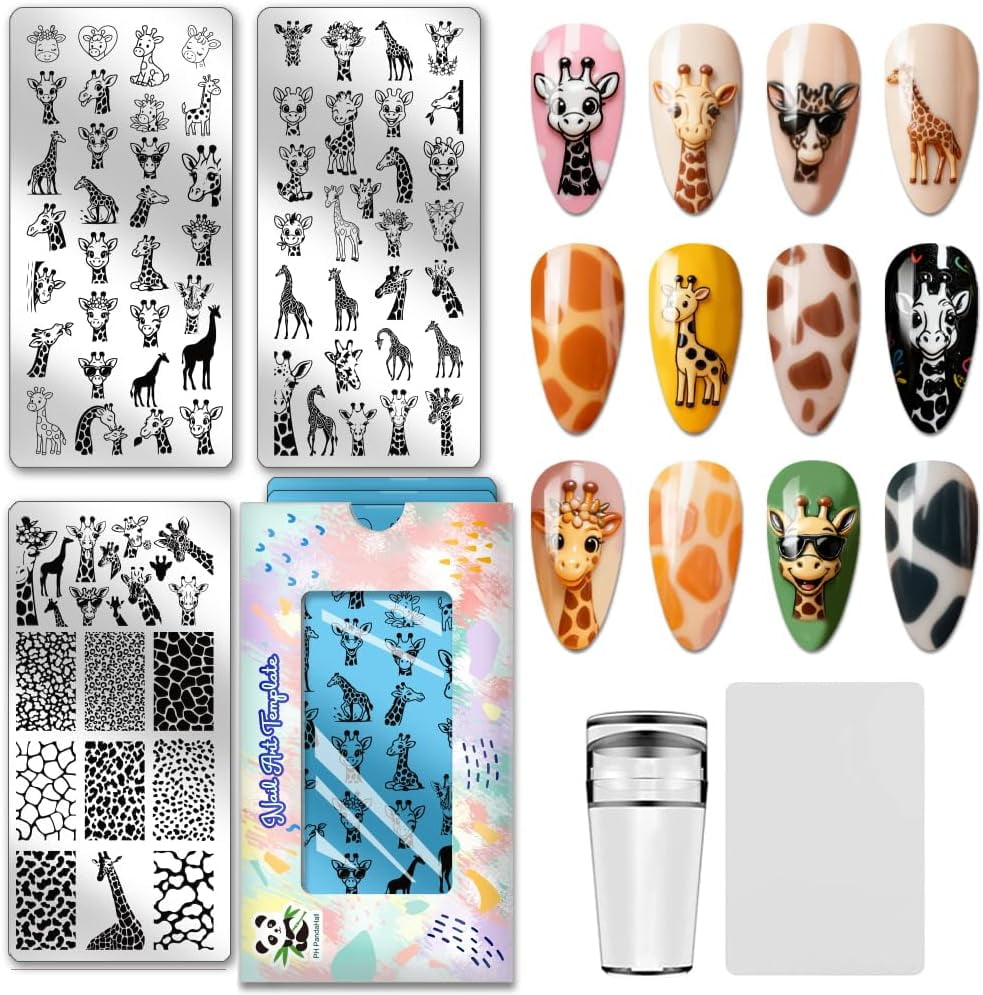 3pcs Giraffe Nail Stamping Plates Cartoon Giraffe Nail Art Templates ...