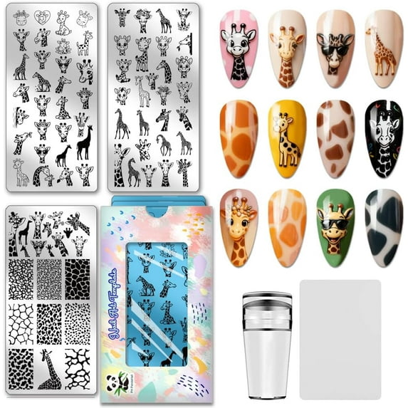 3pcs Giraffe Nail Stamping Plates Cartoon Giraffe Nail Art Templates ...