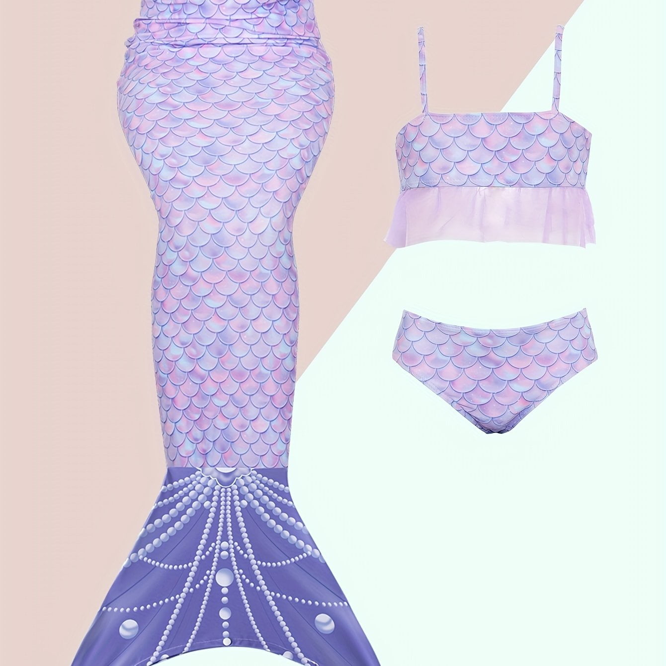 3pcs Girls' Mermaid Swimsuit Cami Top Shorts Mermaid Tail Set Perfect ...