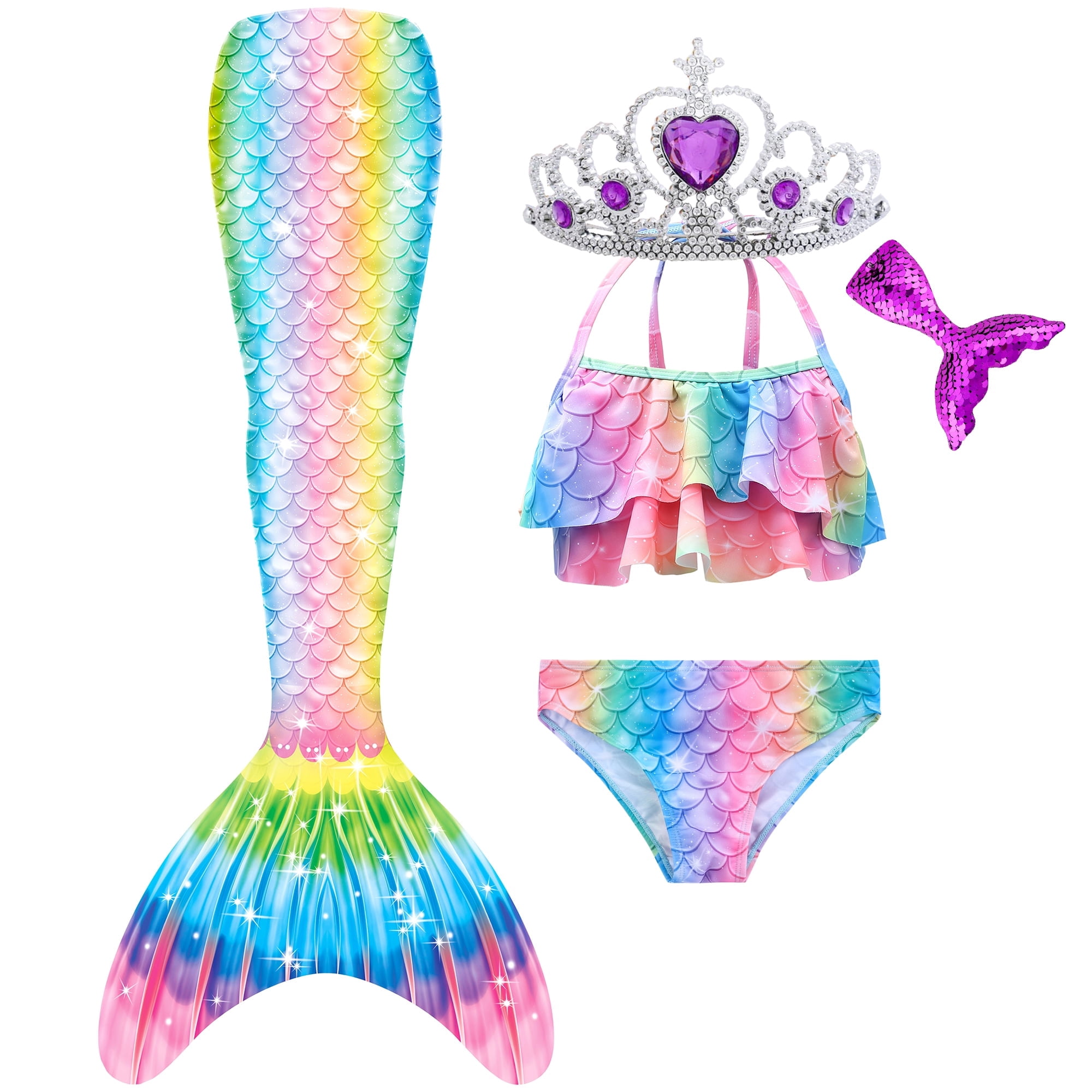 3pcs Girls Swimsuit Mermaid Tail for Swimming Bathing suit Swimwear for ...