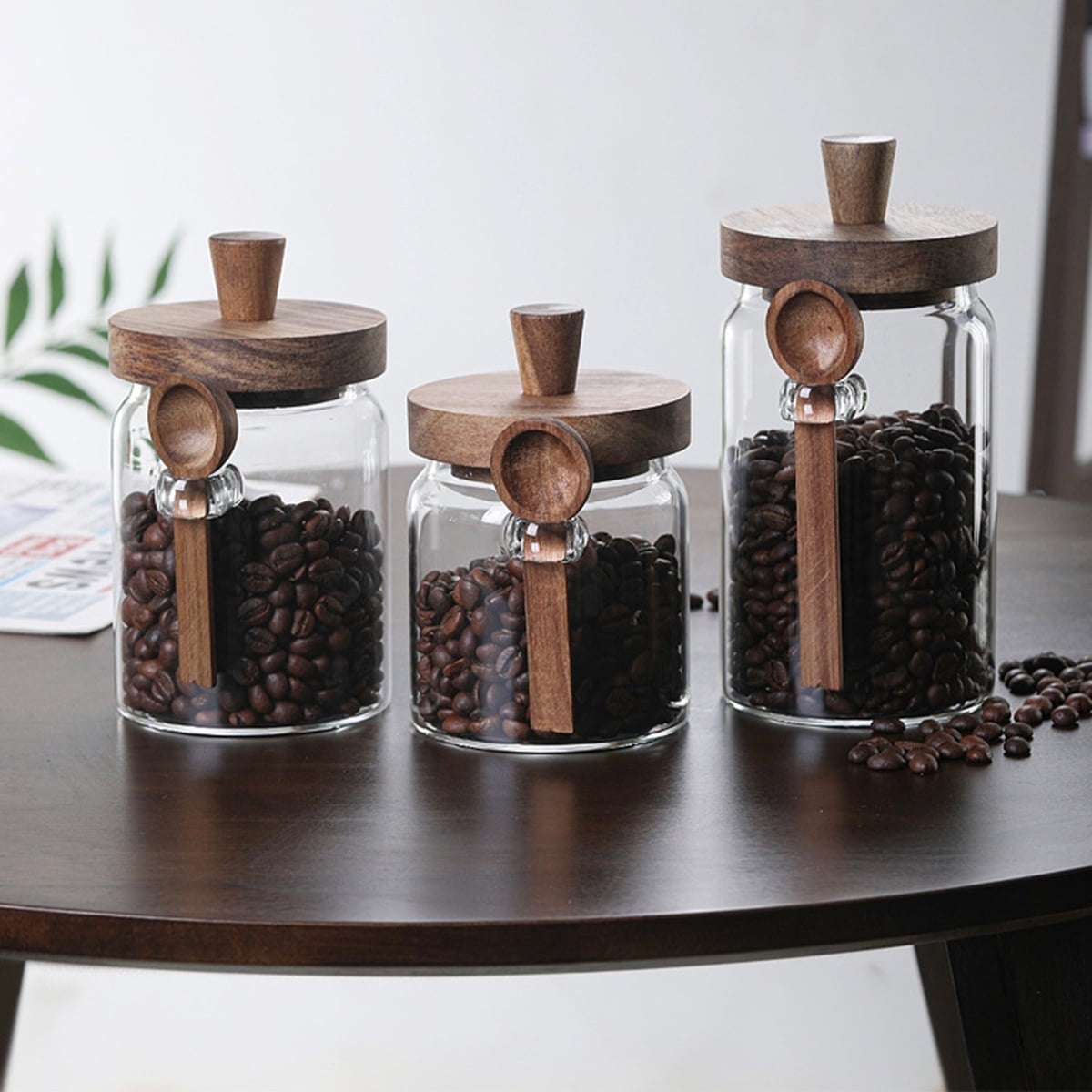3pcs Glass Coffee Canister Set with Wooden Lids & Scoops - Leakproof ...