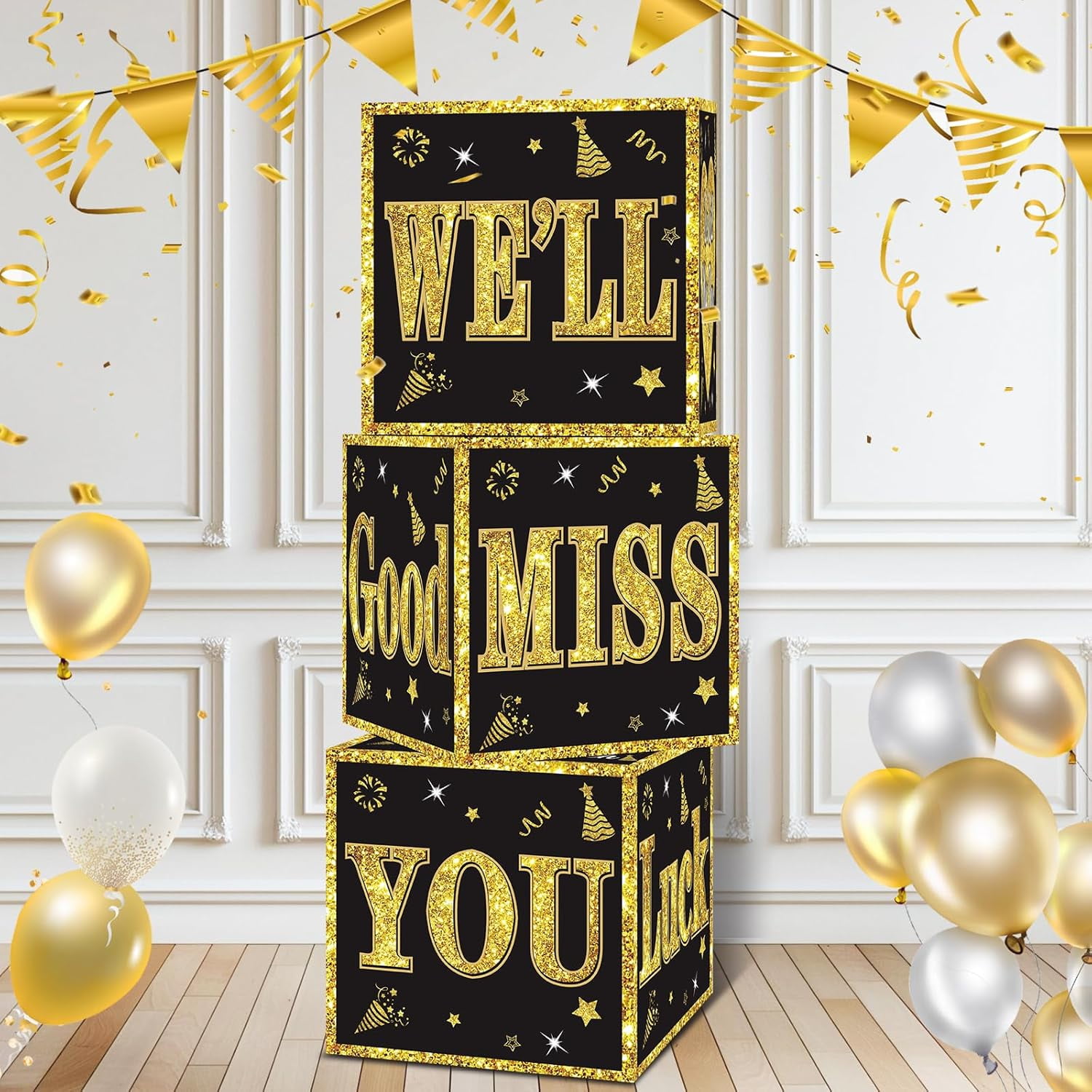 3pcs Going Away Party Decorations Boxes for Men Women, Black Gold ...