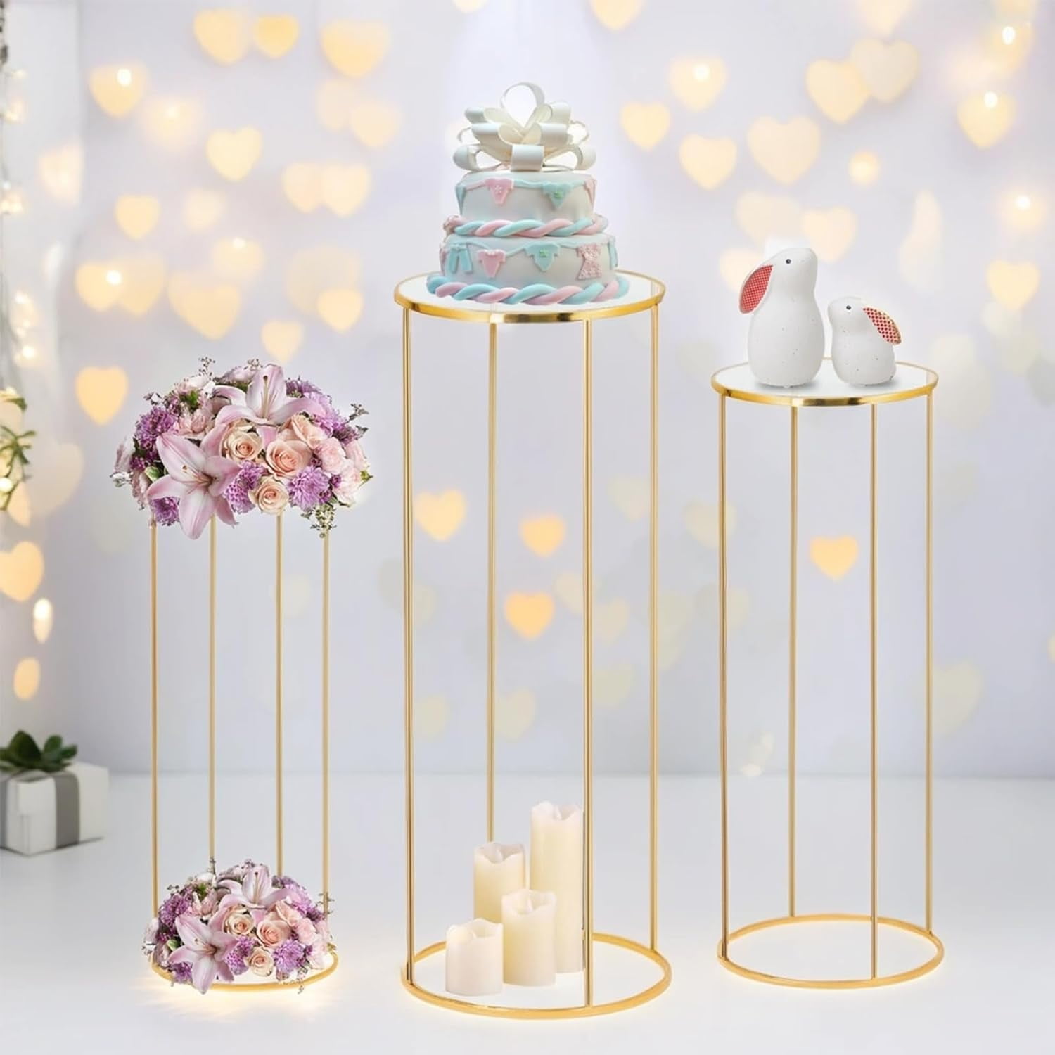 3pcs Gold Metal Plant Stand, Cylinder Pedestal Stands for Parties ...